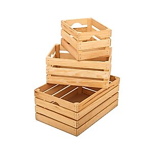 VINTAYARD Rustic Wood Crates for vintage decorative display, Nesting Crate set for storage and farmhouse style decor, wooden boxes made from 100% Wood (Natural Pine, Nested Set of 3)