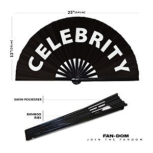 Celebrity Hand Fan Foldable Bamboo Circuit Hand Fan Funny Gag Slang Words Expressions Statement Gifts Festival Accessories Rave Handheld Circuit Event Fan Clack Fans (Black)