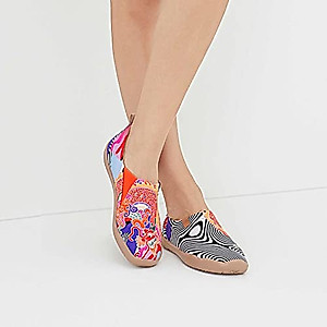 UIN Women's Walking Travel Shoes Slip On Canvas Casual Loafers Lightweight Comfort Fashion Sneaker Flying Dragon (9.5)