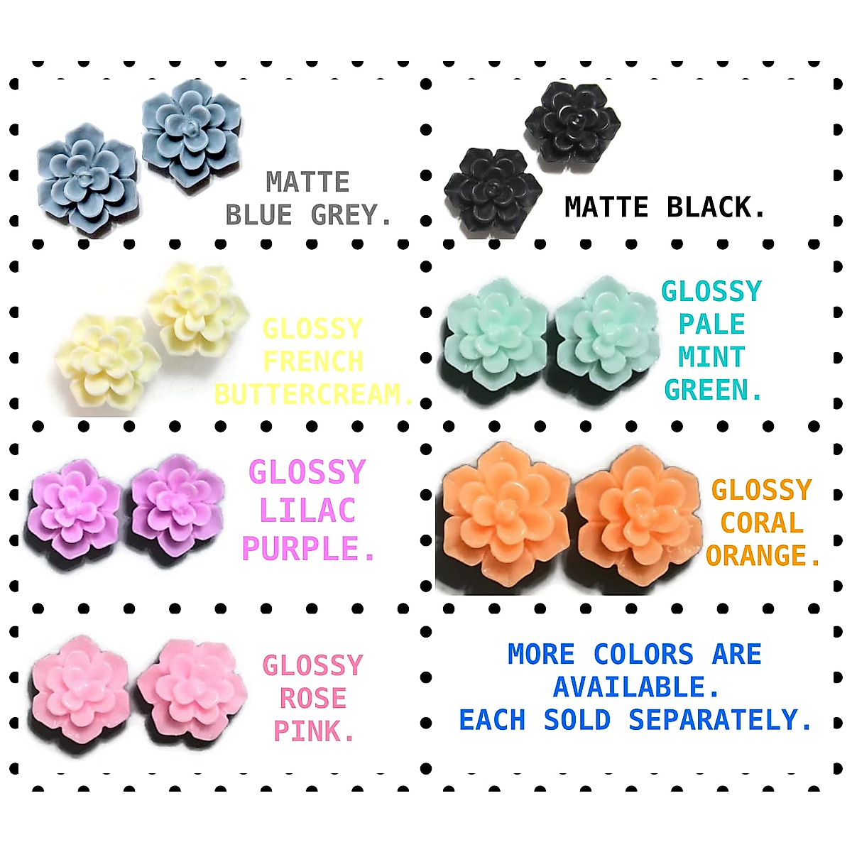 Titanium Succulent Earrings Hypoallergenic Cadmium & Nickel Free Posts - 3D Plastic 13mm Handmade Stud Earrings for Sensitive Ears (Matte Aqua Blue)