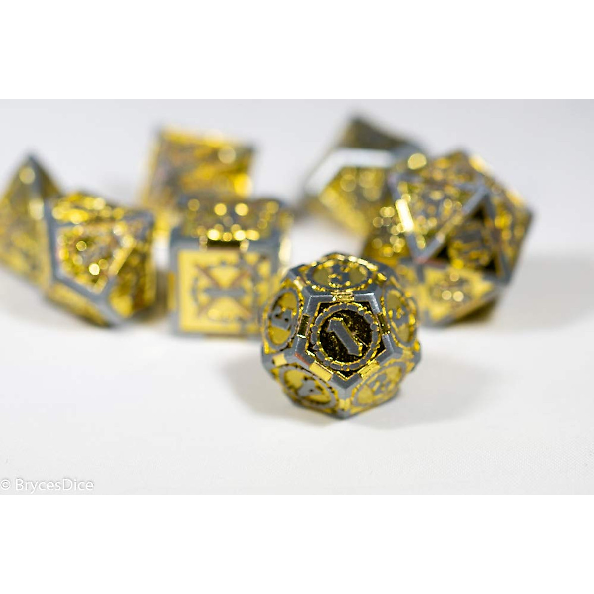 Sword Strengthened Metal 7-Dice Set (Silver w/Gold Inlay)