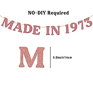 50th Birthday Decorations No DIY Made in 1973 Banner Glitter Cheers to 50 Years Happy Birthday Party for Indoor/Outdoor (Rose Gold)