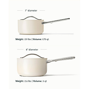 Caraway Nonstick Ceramic Sauce Pan with Lid (1.75 qt) - Non Toxic, PTFE & PFOA Free - Oven Safe & Compatible with All Stovetops (Gas, Electric & Induction) - Cream