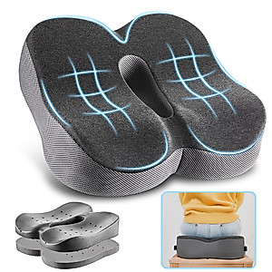 Elviros Chair Cushions, Adjustable Memory Foam Seat Cushion for Coccyx, Back, Tailbone, Sciatic Pain Relief, Non-Slip Chair Pads for Office, Car, Wheelchair, Gaming Chair (Black, Medium Soft)