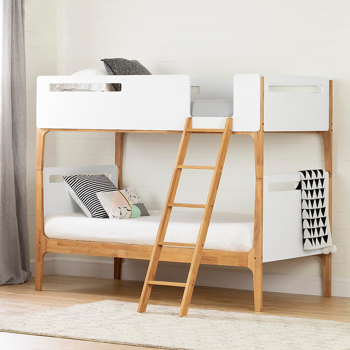 South Shore Bebble Modern Bunk Bed White and Natural Twin