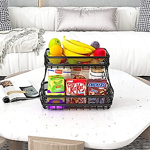 CHLORYARD 2 Tier Fruit Basket Countertop for Kitchen, Vegetable Bread Basket Fruit Bowl Storage Stand Detachable Metal Rectangular Wire Basket 14-Inch Antique Black