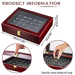 Championship Ring Display Case Wooden Baseball Ring Display Case Box Sports Baseball Ring Holder Championship Ring Box with PU Leather Lining for Multiple Rings, 30 Holes