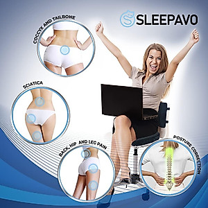 Sleepavo Memory Foam Cooling Gel Seat Cushion for Office Chair - Back & Butt Pillow for Sciatica Tailbone Coccyx Hip Pain Relief for Gaming, Car & Airplane - Padded Lumbar Support Pillow for Coxyx