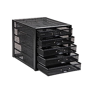 Mind Reader File Storage Drawers, Desk Organizer, Multi-Purpose, Crafts, Office, Metal Mesh, 11"L x 14"W x 11"H, Black, 5 Drawer