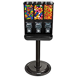 Vending Machine - Commercial Gumball and Candy Machine with Stand - Triple Vending Machine with Removable Canisters - Coin Operated Candy Dispenser and Gumball Machine - Vending Dispenser - Black