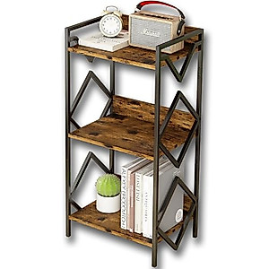 GILLAS 3 Tier Bookshelf for Small Space, Metal Shelving Unit for Book Storage Organizer for Office Living Room Bedroom, Rustic Short Stand Bookcase, End Table, Black