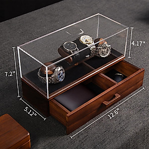 LOCDION Mens Watch Case Jewelry Box, Walnut Wood Watch Box Organizer with Drawer, Wooden Watch Holder Organizer for Men, Ideal Watch Display Case Gift for Father Husband Fiance Man Gifts for Father