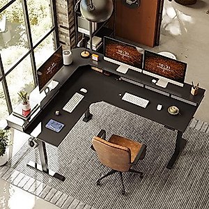 FEZIBO Triple Motor 75" L Shaped Standing Desk with 5 Drawers, Reversible Electric Standing Gaming Desk Adjustable Height, Corner Stand up Desk with Splice Board, Black Frame/Black Top