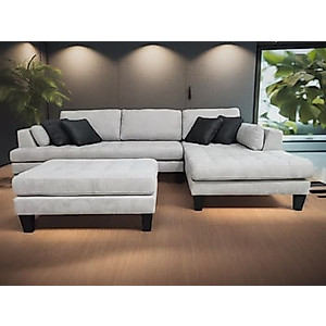 Stendmar 3pc 120" Contemporary Grey Microfiber Sofa Couch Sectional Sofa Chaise Ottoman S168RG