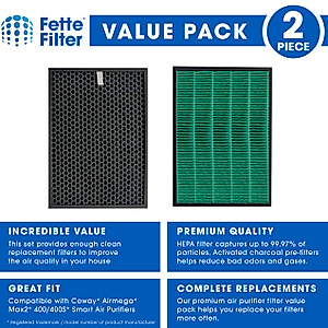 400/400S Replacement Filter for Coway AIRMEGA Max2 400 400S 400(G) 400S(G) Air Purifier, Max2 Green True HEPA and Active Carbon Filter Set, AP-2015-FP, 2 Pack