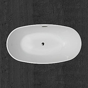 WOODBRIDGE 59"Freestanding White Acylic Soaking Bathtub with Brushed Nickel Drain and Overflow,BTA1518 -B/N-Drain &O