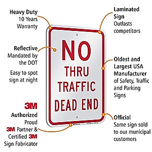 SmartSign-K-5855-EG "No Thru Traffic, Dead End" Sign | 12" x 18" 3M Engineer Grade Reflective Aluminum - Red on White