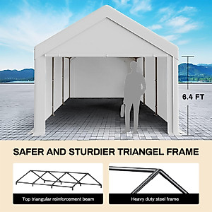 Outdoor Carport 10x20ft Heavy Duty Car Tent, Portable Garage Canopy Storage Shed, Car Shelter with Detachable Side Walls&Doors, All-Season Tarp for Car and Boat D White