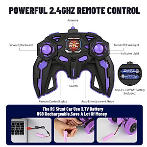 Traverse Star Remote Control Car 360° Rotating RC Cars, 2.4Ghz Double Side RC Stunt Car with Wheel Lights Headlights, RC Race Car Toys for Boys Girls Age 8-12 Christmas Birthday Gift(Purple)