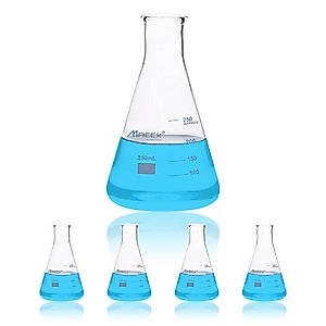 Maccx 8.5oz(250ml) Narrow-Mouth Sturdy Glass Erlenmeyer Flask, 3.3 Borosilicate with Printed Graduation, Pack of 4, EFN250-004