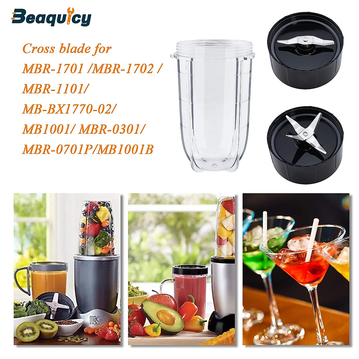 Beaquicy 2 Pack 16oz Cup with Cross Blade and Flat Blade Combo - Replacement for Mag-ic Bullet Blender Juicer 250W MB1001
