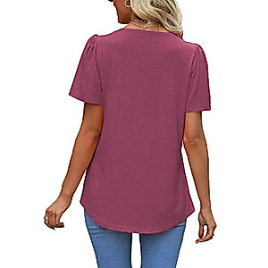 Shirts for Women Dressy Casual Blouses Square Neck Tshirts Tunic Tops to Wear with Leggings Fuchsia Large