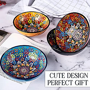 Crystalia Decorative Turkish Ceramic Serving Bowl Set of 6, Handmade Multicolor Dipping Charcuterie Bowls (Large-4PCs)