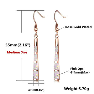 Opal Drop Earring-Rose Gold Plated Dangle Earrings Dangle Bar Earrings Women Jewelry Gemstone Dangle Earrings 2 1/8"