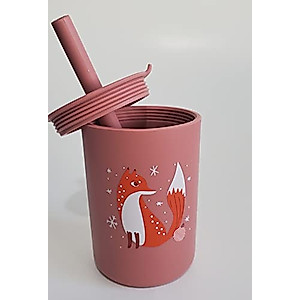 Toddler Cup, Silicone Training Cup Sippy Cup with Straw, Non-Slip, NO BPA, Unbreakable, Trainer Cup for Babies Toddlers and Infants (Dusty rose w/ Fox)