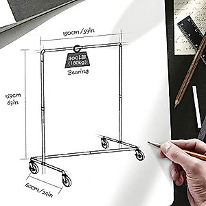 GREENSTELL Heavy Duty 2 Shelf Rolling Clothes Rack Industrial Pipe Style Garment Rack + Z-Base Garment Rack, Industrial Pipe Style, Used for Indoor/Outdoor, Living room, Balcony, Shopping Mall