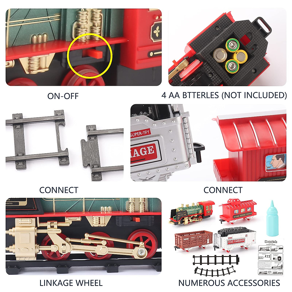 Sopu Train Sets for Kids, Electric Train Toy with Steam Locomotive Engine, Railway Kits, Cargo Cars & Tracks and Smokes, Lights & Sound Best Christmas Train Set for Boys Girls 3 4 5 6 7 8 9 10+ Years