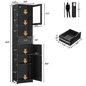 Iwell 67.2" H Tall Bathroom Storage Cabinet with 2 Doors & 1 Drawer, Bathroom Cabinet with 4 Shelves, Narrow Linen Cabinet for Living Room, Bathroom, Kitchen, Black