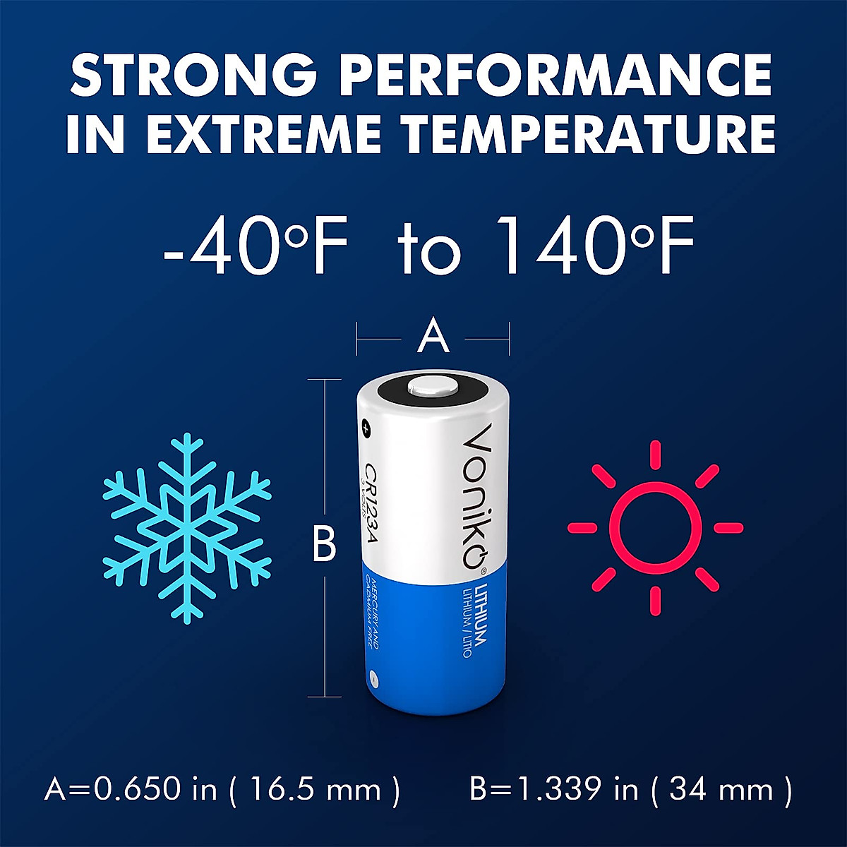 Voniko CR123A Lithium Batteries (6-Pack) – Photo Non-Rechargeable Lithium Battery –3 Volt 123 Battery Lithium 10 Years Shelf Life