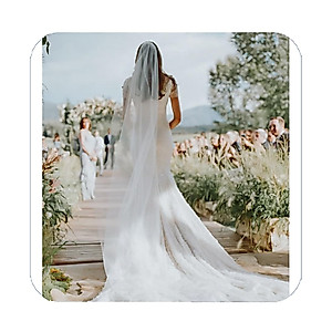 Unicra Bride Wedding Veil 1 Tier Long Bridal Cathedral Tulle Hair Accessories with Comb Wedding Veil Comb for Brides (59" W-118 L, White)