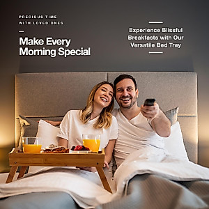 Bed Table Tray with Folding Legs, Laptop Holder and Handles - Breakfast Tray Bamboo Bed Tray for Eating, Sofa, Bed, Food Trays for Eating on Couch, Snacking and Working