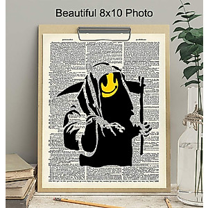 Banksy Grim Reaper Graffiti Dictionary Art - 8x10 Smiley Face Poster - Modern Home or Dorm Decor, Contemporary Wall Decoration Print - Funny Gift for Street Art Fans - Unframed Photo Print Sign
