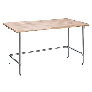 US Maple Top Work Table - 30 x 72 x 35 Inch Commercial Butcher Block Wooden Workbench with Open Base Stabilizing Leg Cross Braces - Fits Restaurant, Warehouse, Home, Kitchen, Garage by DuraSteel
