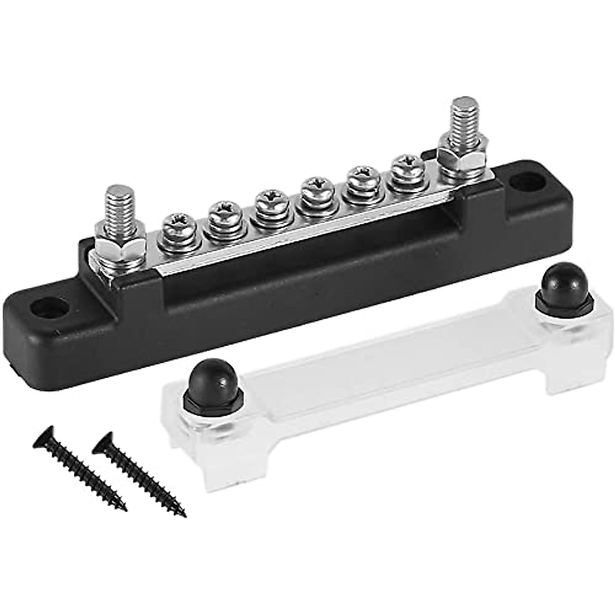 6 Terminal Bus Bar Kit - 150 A BusBar Block, Ground Distribution, 6 Post Power Distribution Terminal Block w/ 6 M4 Screws + 2 Studs Set, for Caravan Car Boat Marine Caravan RV