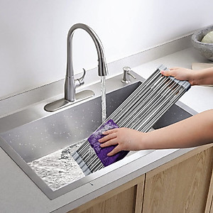 Elyum Dish Drying Rack Over The Sink Dish Drying Rack Stainless Steel Roll Up Dish Drying Rack Foldable Dish Rack for Kitchen Counter Dishes Cups Bottles Fruits Forks (17.7” x 10.2”, Gray)