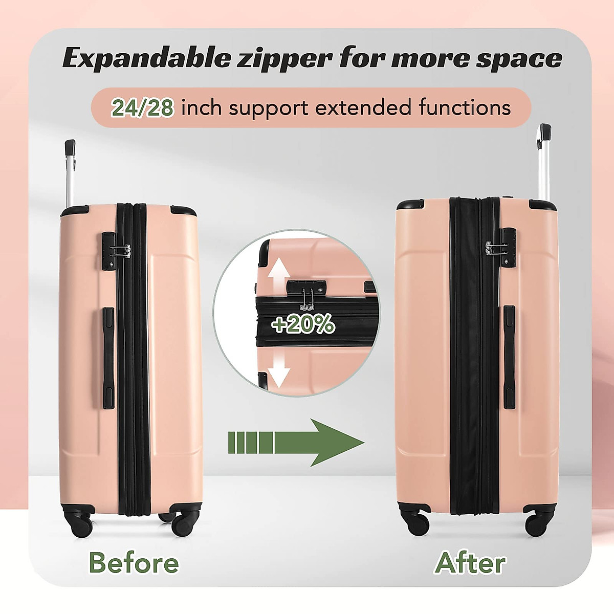 Merax Suitcases With Wheels Lightweight Carry-On Luggage, TSA Lock and Reinforced Corners, 24 Inch Checked-Medium Suitcases (Pink) …