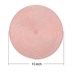 AHHFSMEI Round Braided Placemats 15 Inch Round Table Mats for Dining Tables Woven Heat Resistant Place mats Set of 6 (Pink)