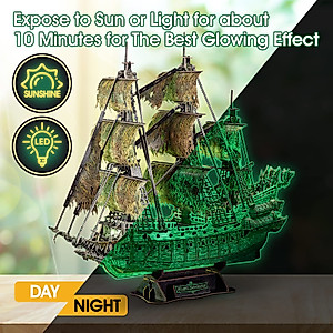 CubicFun 3D Jigsaw Puzzles Dutch Ship Model Flying Luminous Haunted Pirate Ship DIY for Adults and Kids, Building Kits Office Decoration for Women and Men, 360 Pieces