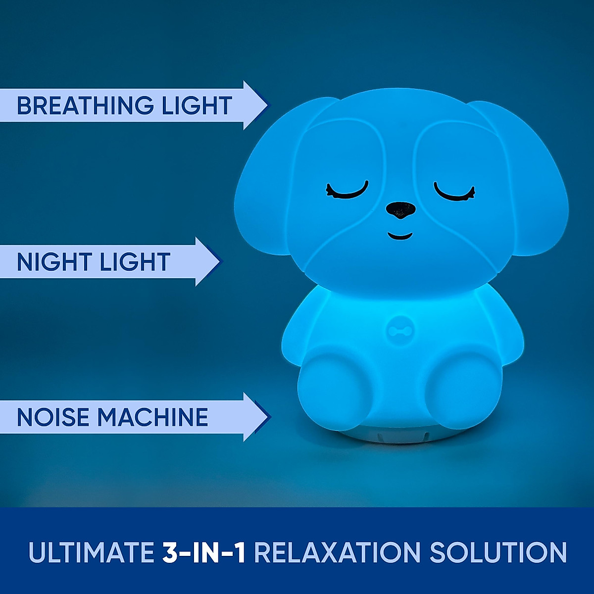 Mindfulness 'Breathing Puppy' | 4-7-8 Guided Visual Meditation Breathing Light | 3 in 1 Device with Night Light & Noise Machine for ADHD Anxiety Stress Relief Sleep - Gift for Kids Adult Women Men