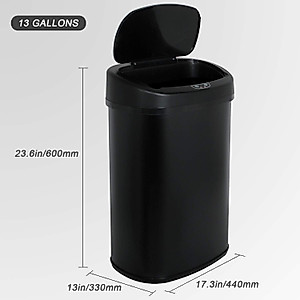 Vnewone Kitchen Trash Can Garbage 13 Gallon Waste Bin for Home Office Bedroom Stainless Steel Automatic Touch Free High-Capacity, 50 Liter (Black)