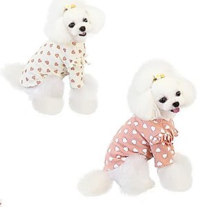 Nuatpetin 2 Pack Heart Printed Puppy Shirts for Girls and Princess, Cute Soft Knitwear Ruffle Sleeve Dog Girl Clothes, Winter Warm Elegant Puppy Pullover Vest for Small Medium Dog Cat Puppy