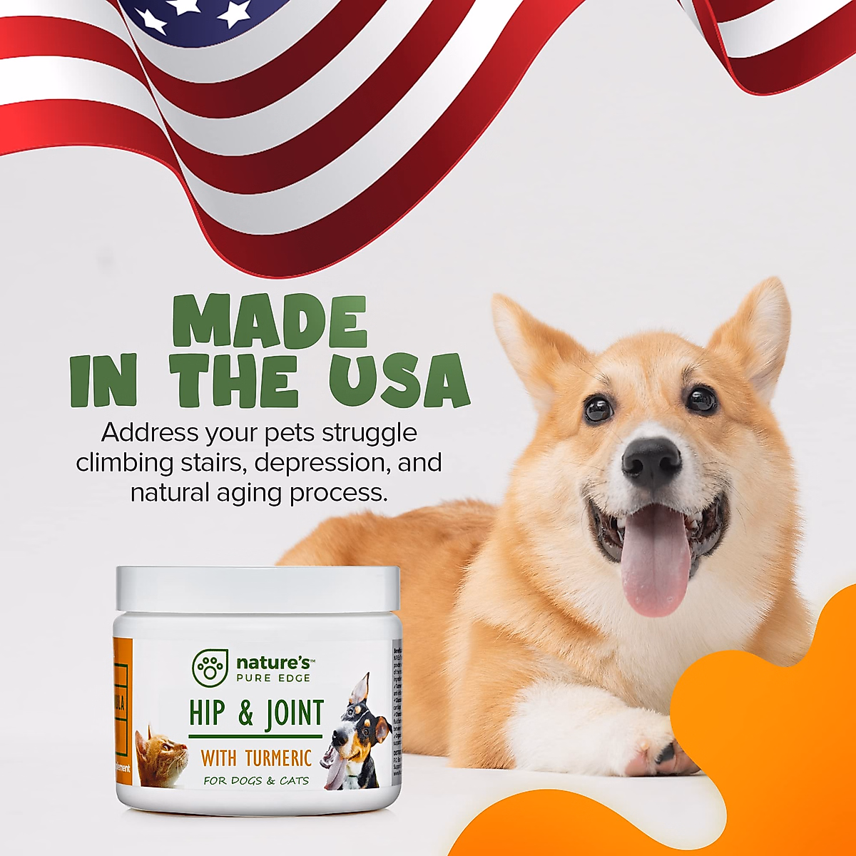 Powerful PET Hip & Joint - with Organic Turmeric - Natural Ingredients - Triple Strength - Chondroitin - Glucosamine - MSM - Organic Sea Coral Calcium. Extra Large 170 Grams.