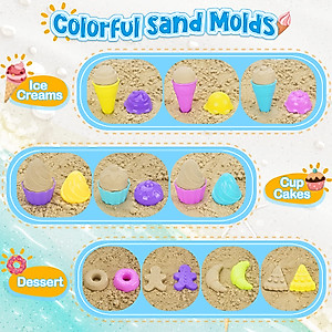 TSDATOWR Ice Cream Beach Toys Sand Toys Set for Kids, Collapsible Sand Bucket and Shovels Set with Mesh Bag, Sand Molds, Watering Can, Sandbox Toys for Kids and Toddlers, Travel Sand Toys for Beach