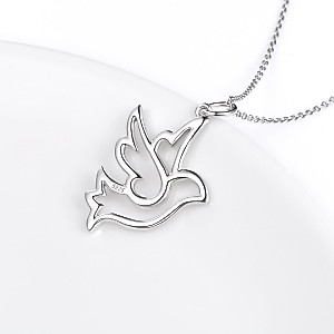 DAOCHONG S925 Sterling Silver Doves Birds Faith Hope Love Pendant Necklace 18 inches Rolo Chain