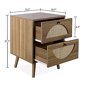affeivul Rattan Nightstand Set of 2, End Side Table with 2 Rattan Drawers, Boho Accent Bedside Tables, Mid Century Nightstand with 2 Natural Rattan Drawers for Bedroom, Living Room,Sofa (Walnut)