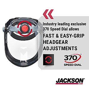 Jackson Safety Lightweight MAXVIEW Premium Face Shield with 370 Speed Dial Ratcheting Headgear – Uncoated Clear